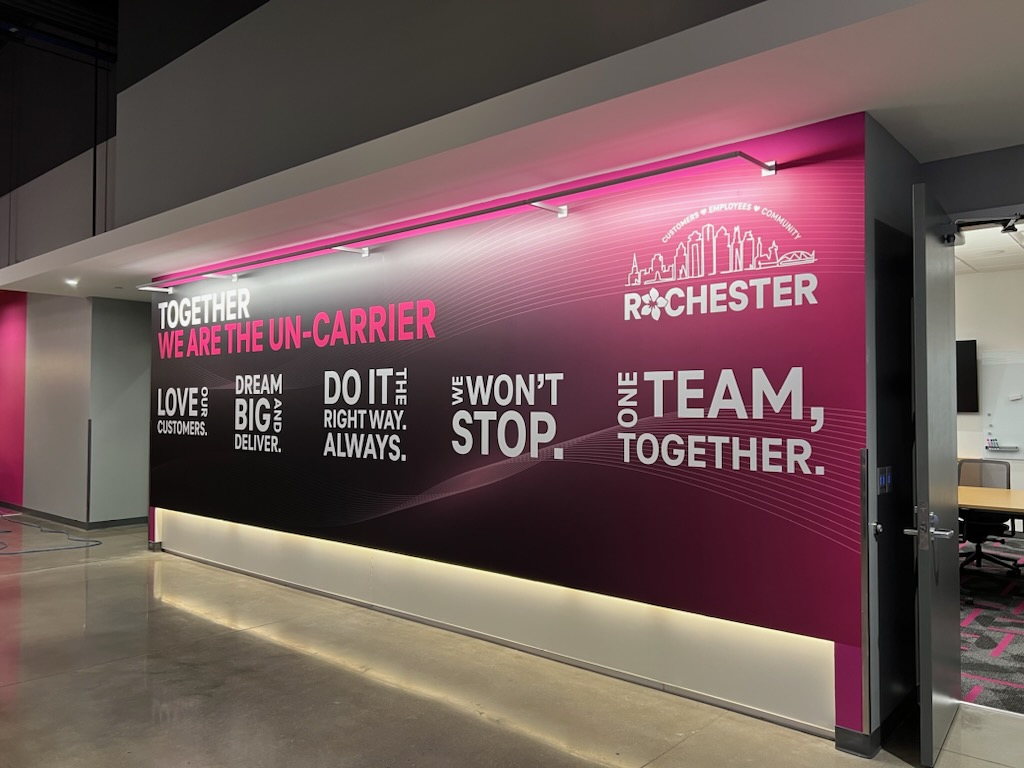 Vinyl Wall Graphic at T-Mobile in Rochester NY. - SpeedPro Rochester